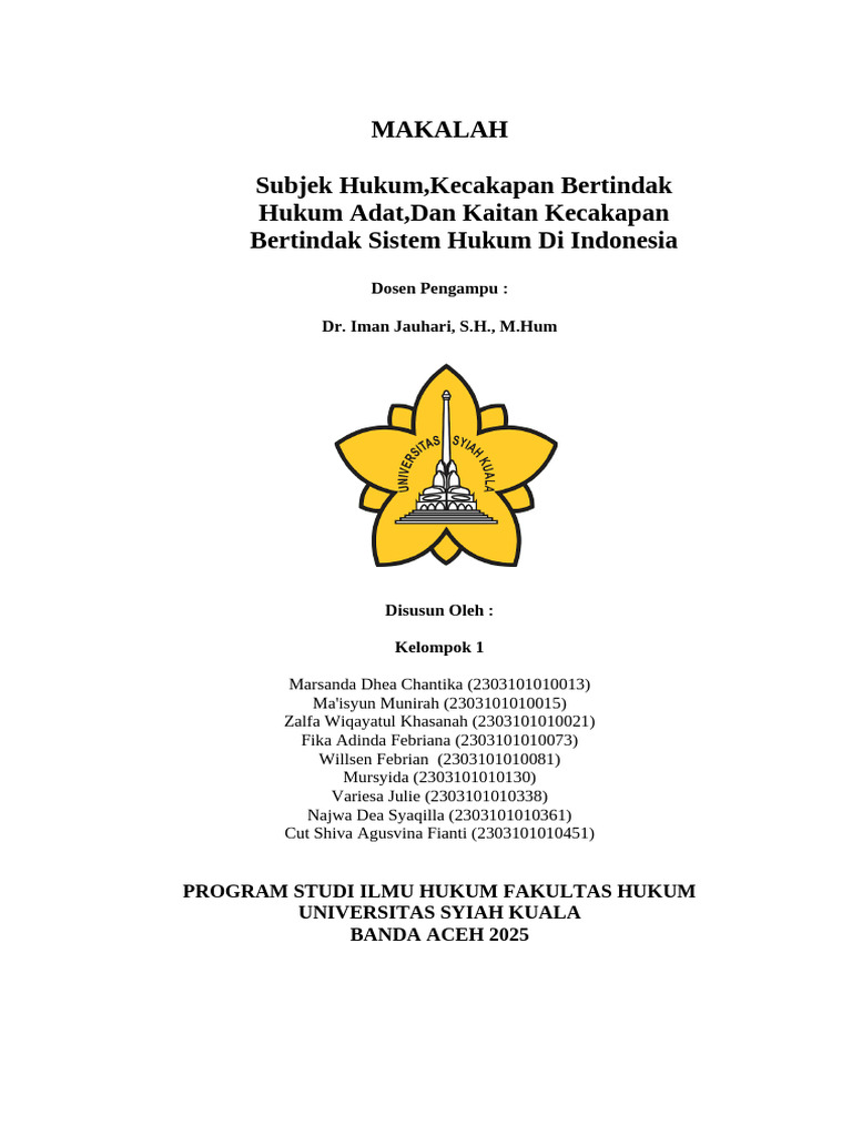 Subjek Hukum dan Kecakapan Bertindak Adat | PDF