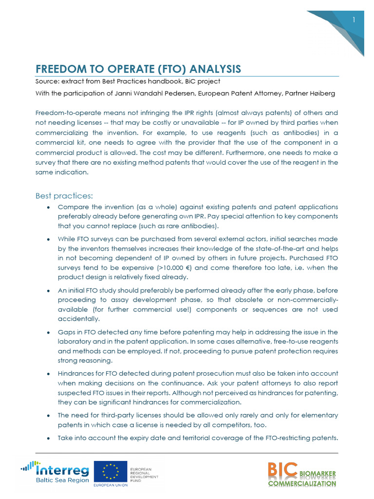 Freedom to Operate (FTO) Analysis Guide | PDF | Patent Infringement ...