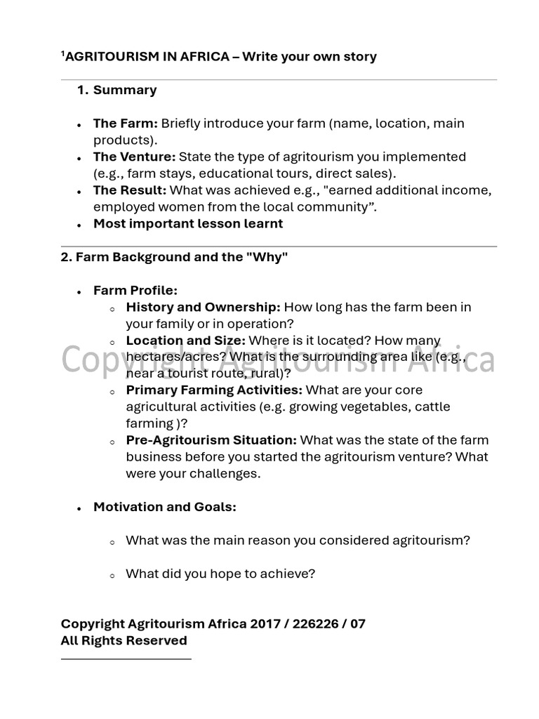 Agritourism Africa - Write Your Own Story | PDF | Farms | Marketing
