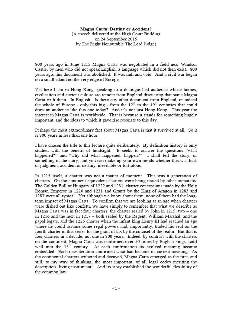 Magna Carta - Destiny or Accident | PDF | Magna Carta | Law Of The Land