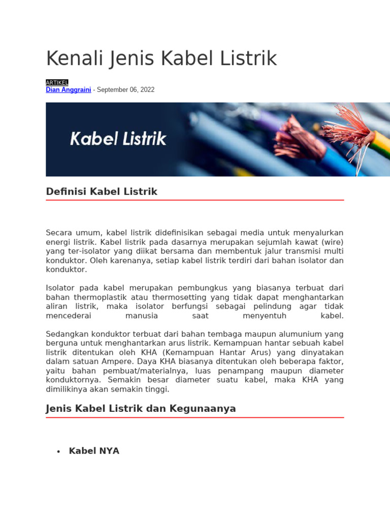 Jenis dan Fungsi Kabel Listrik | PDF