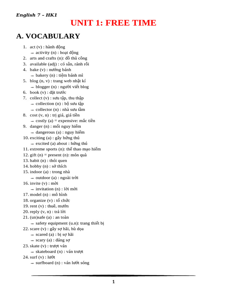 English 7 Vocabulary and Grammar Guide | PDF | Cakes