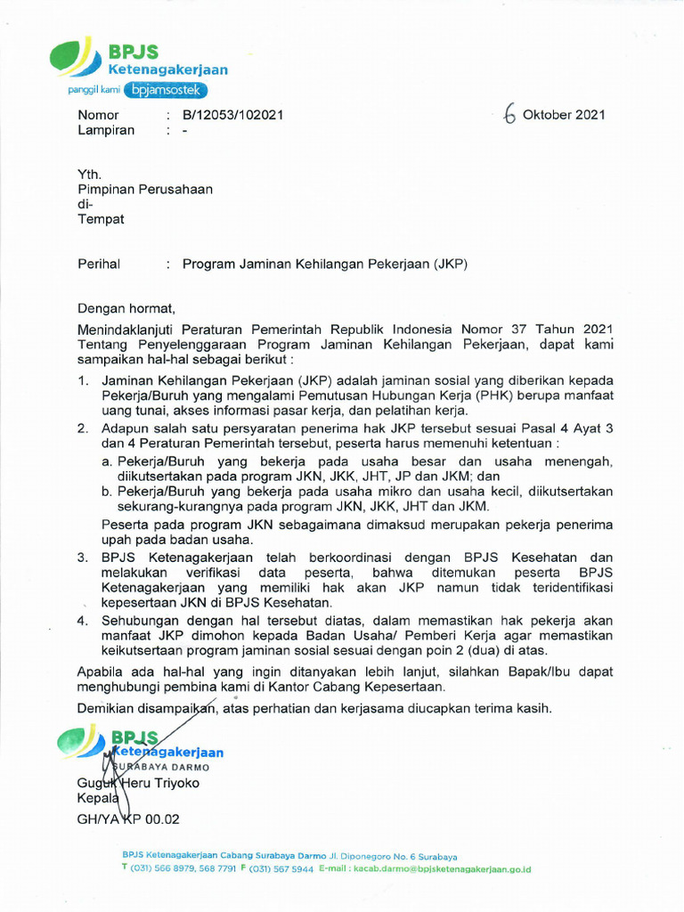 B 12053 102021 - Program Jaminan Kehilangan Pekerjaan (JKP) | PDF
