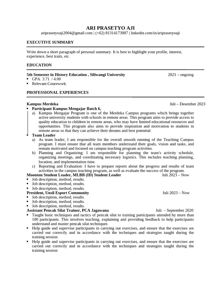 Draft CV Ari Prasetyo Aji | PDF | Social Psychology | Organizational ...