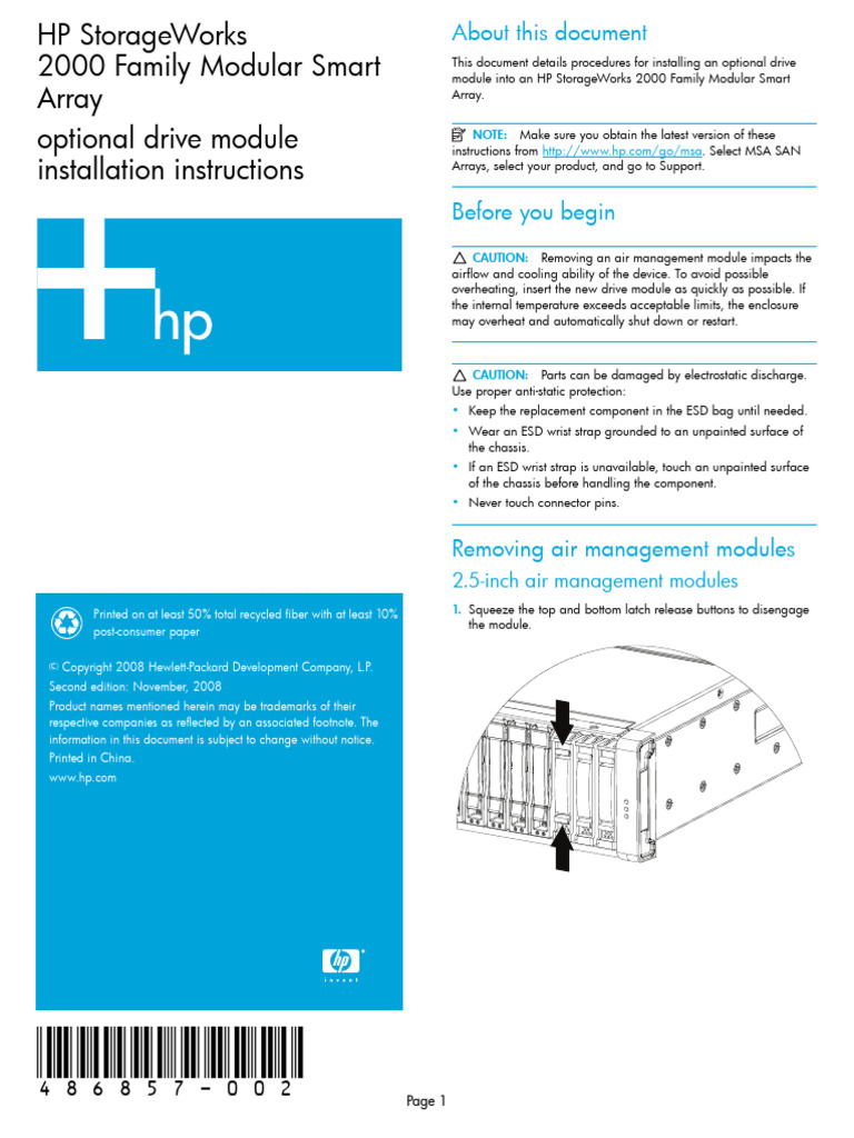 HP MSA2000 - HDD Installation | PDF | Electrostatic Discharge