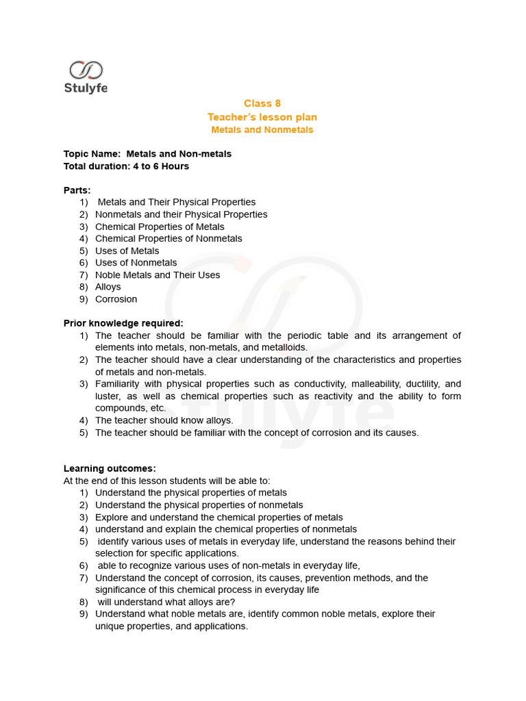 Lesson Plan - Metals and Non-Metals | PDF | Corrosion | Ion