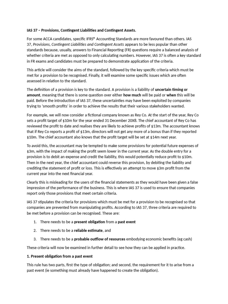 Understanding IAS 37: Provisions & Liabilities | PDF | International ...