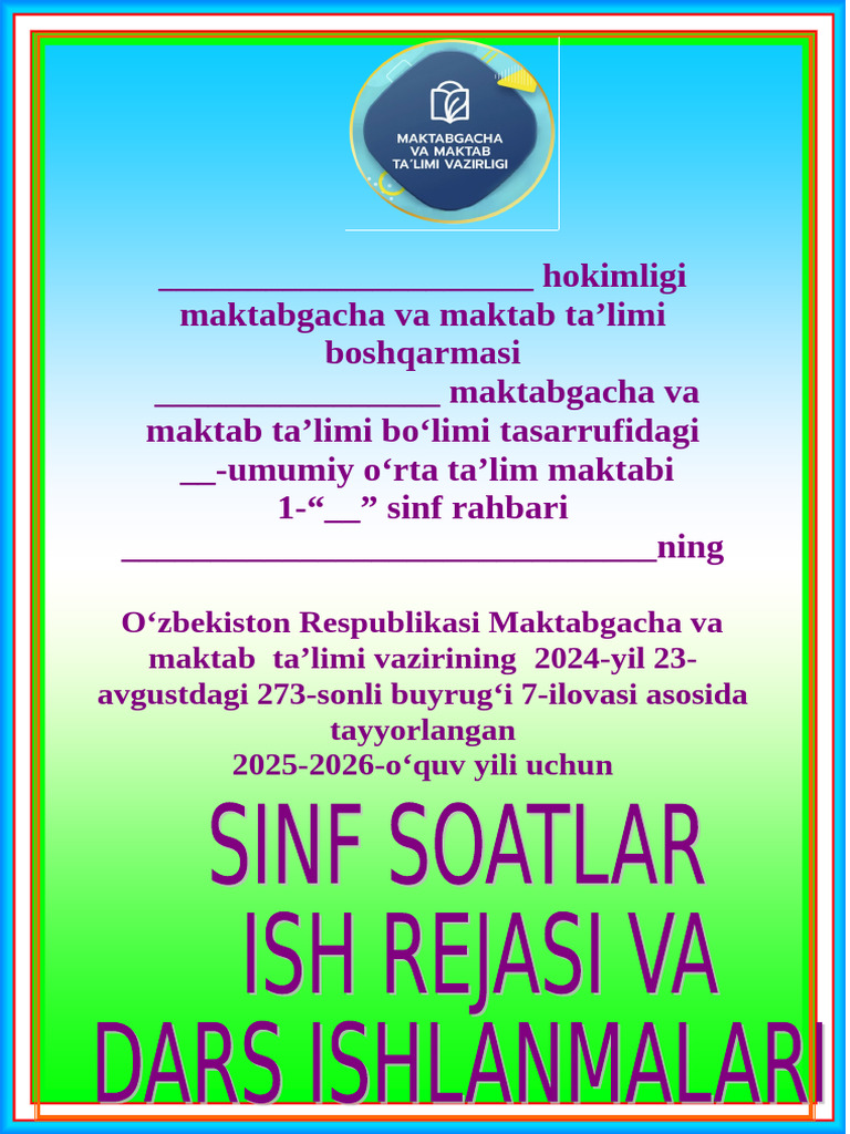 1-Sinf Sinf Soati Ish Reja Va Konspekti 2025-2026-Yil-N | PDF