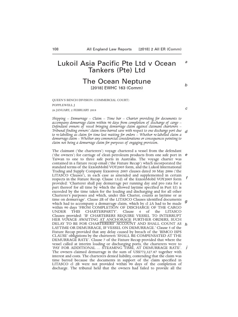Demurrage Claim Time Bar in Shipping Case | PDF | Shipping