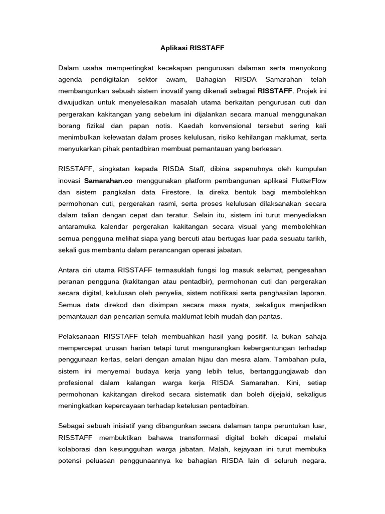 Format Ringkasan Eksekutif Aplikasi RISSTAFF | PDF