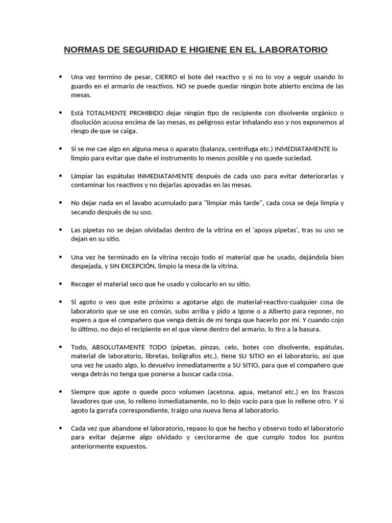 Normas de Seguridad en Laboratorio | PDF