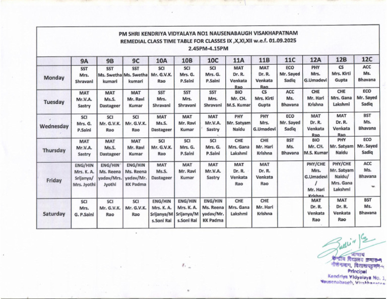 Remedial Class Time Table-1 | PDF