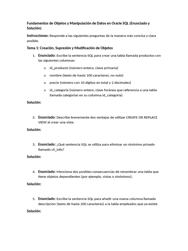 Manipulación de Datos y Creación Examen-Enunciado | PDF | SQL | Bases ...