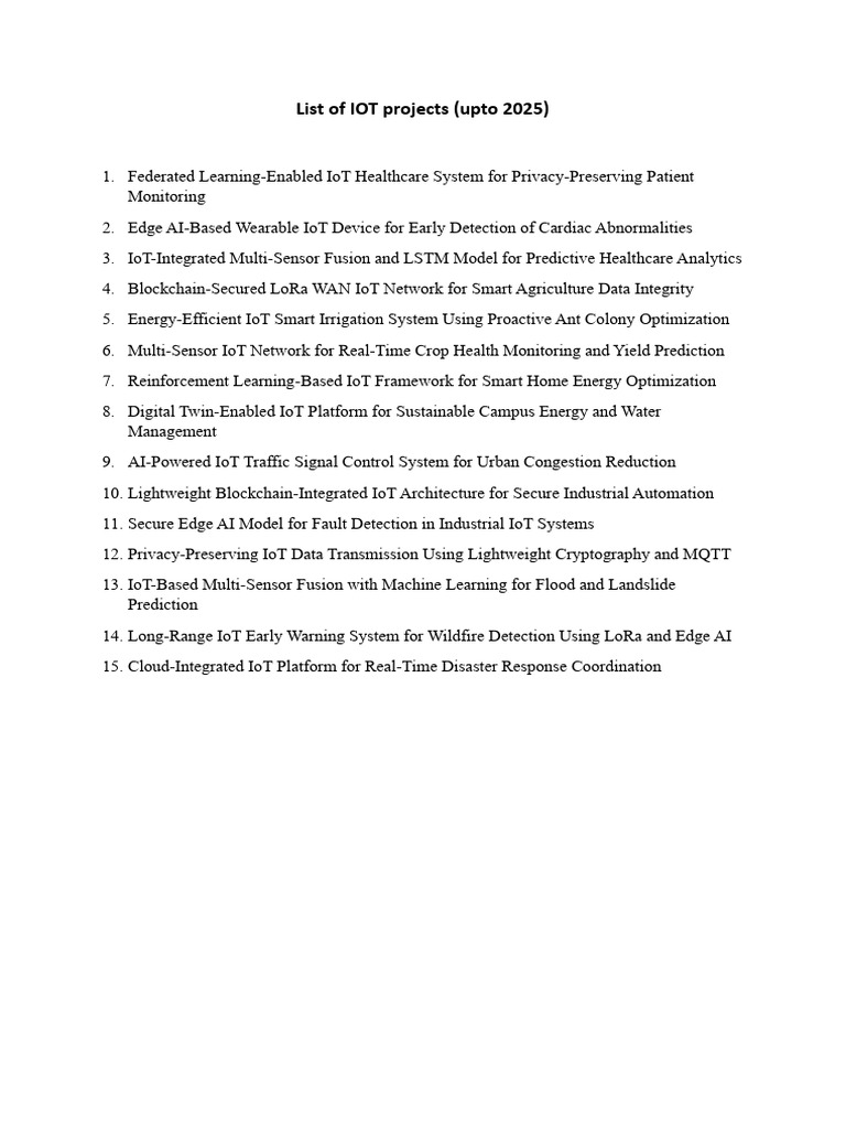 Innovative IoT Projects for 2025 | PDF