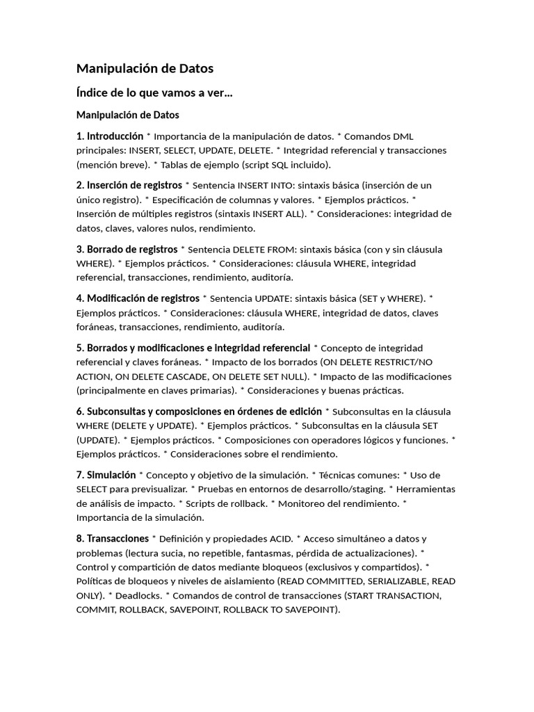 Manipulación de Datos | PDF | SQL | Datos de computadora