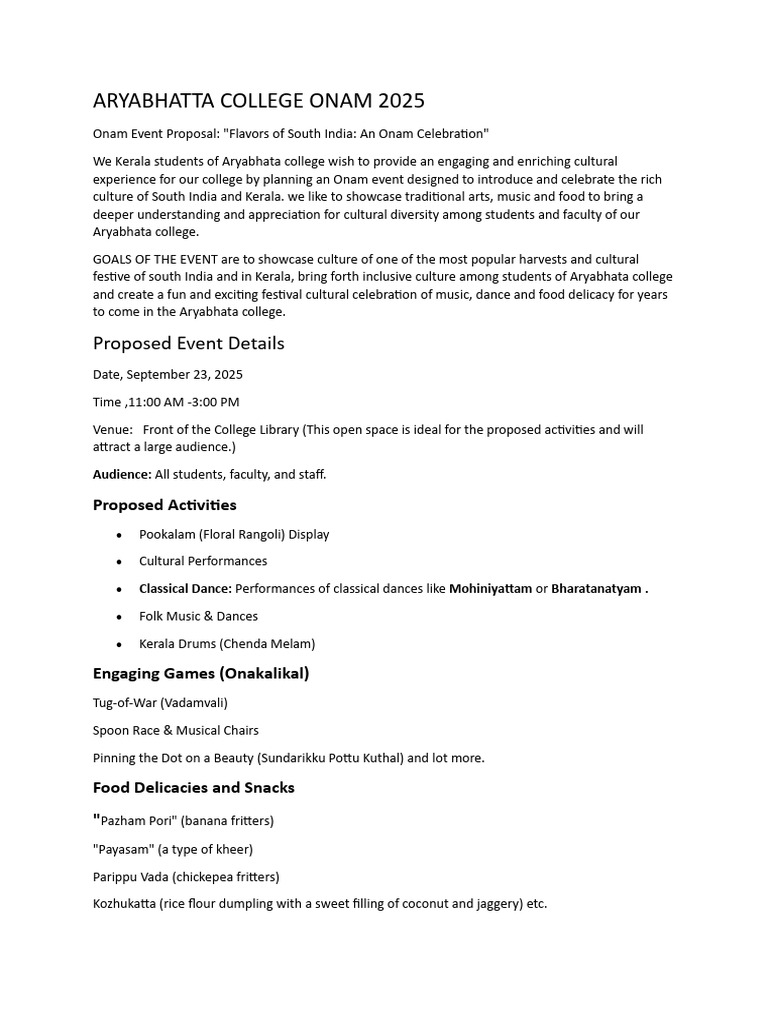 Aryabhatta College Onam 2025 | PDF | Cuisine | Foods