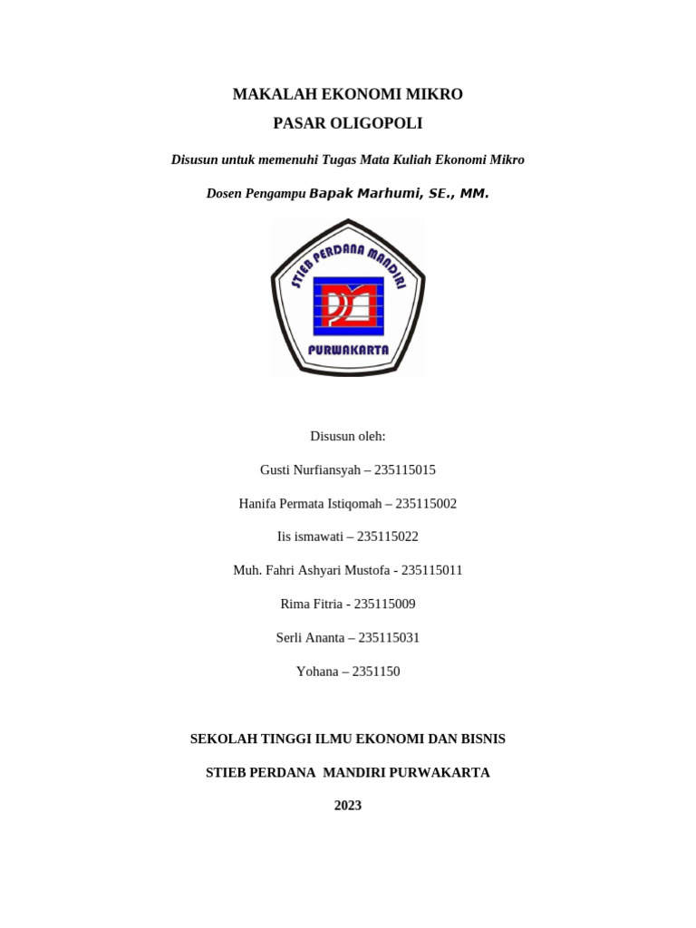 Makalah Ekonomi Mikro Oligopoli Pdf