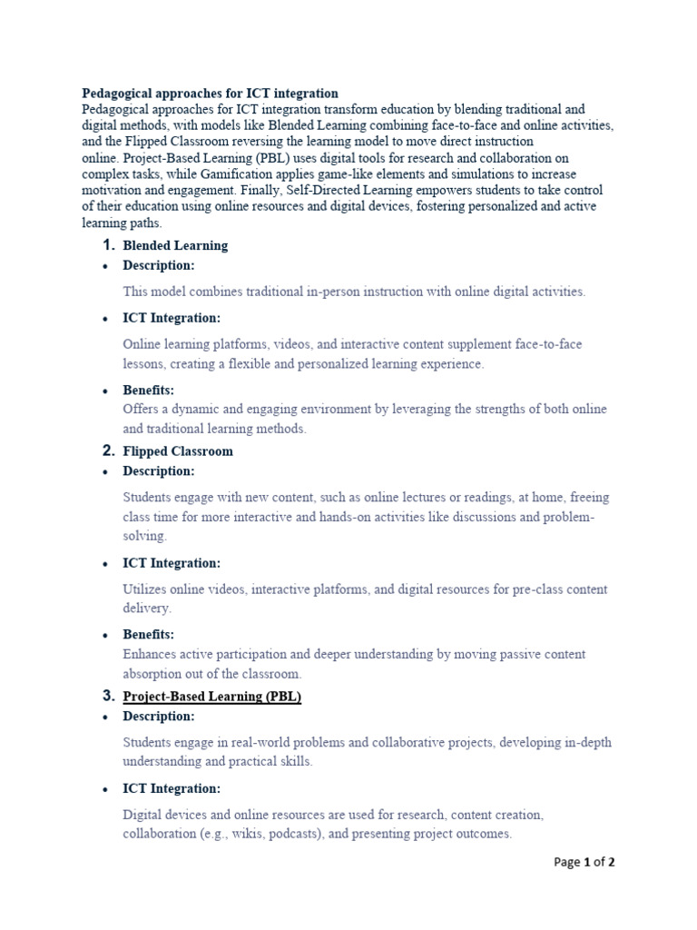 Pedagogical Approaches For ICT Integration | PDF | Educational Technology | Learning