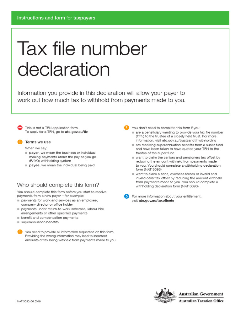 Tax File Number Declaration Guide | PDF | Withholding Tax | Payments