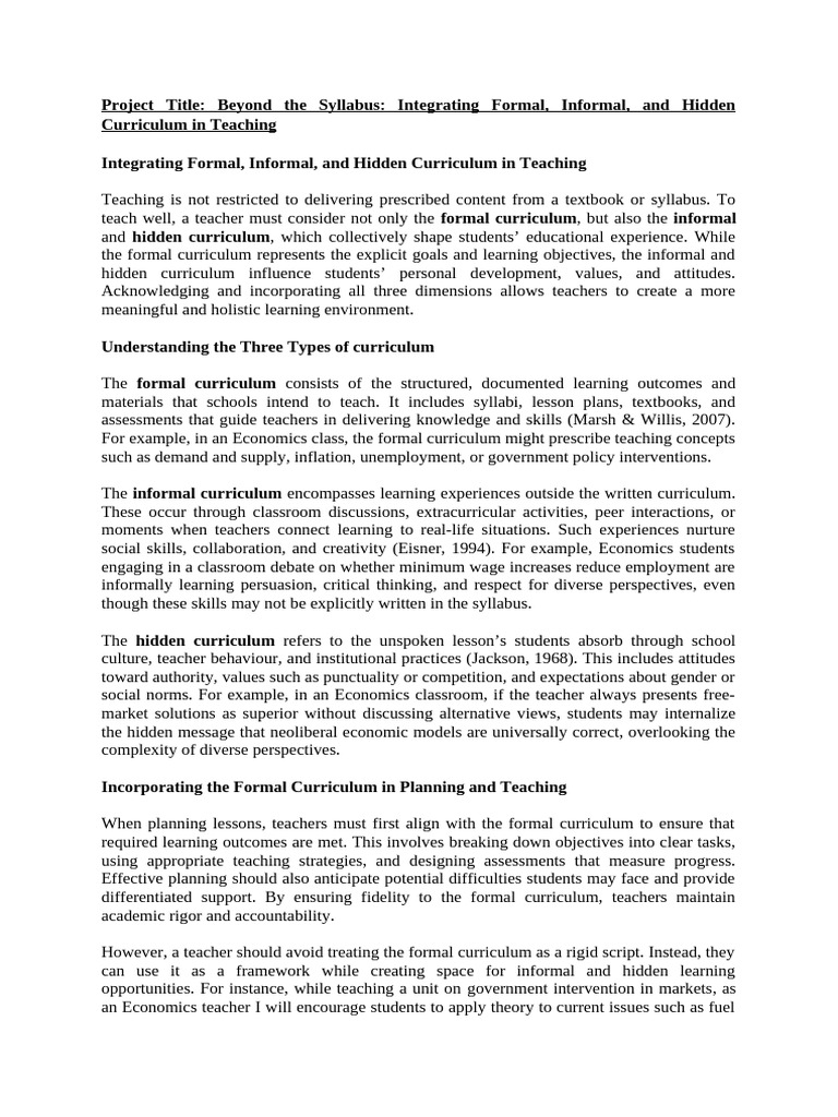 Integrating Formal, Informal, and Hidden Curriculum in Teaching | PDF ...