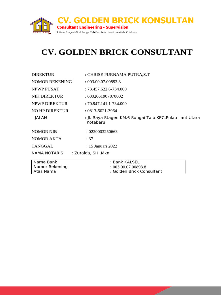 Profil Singkat CV. GBC | PDF