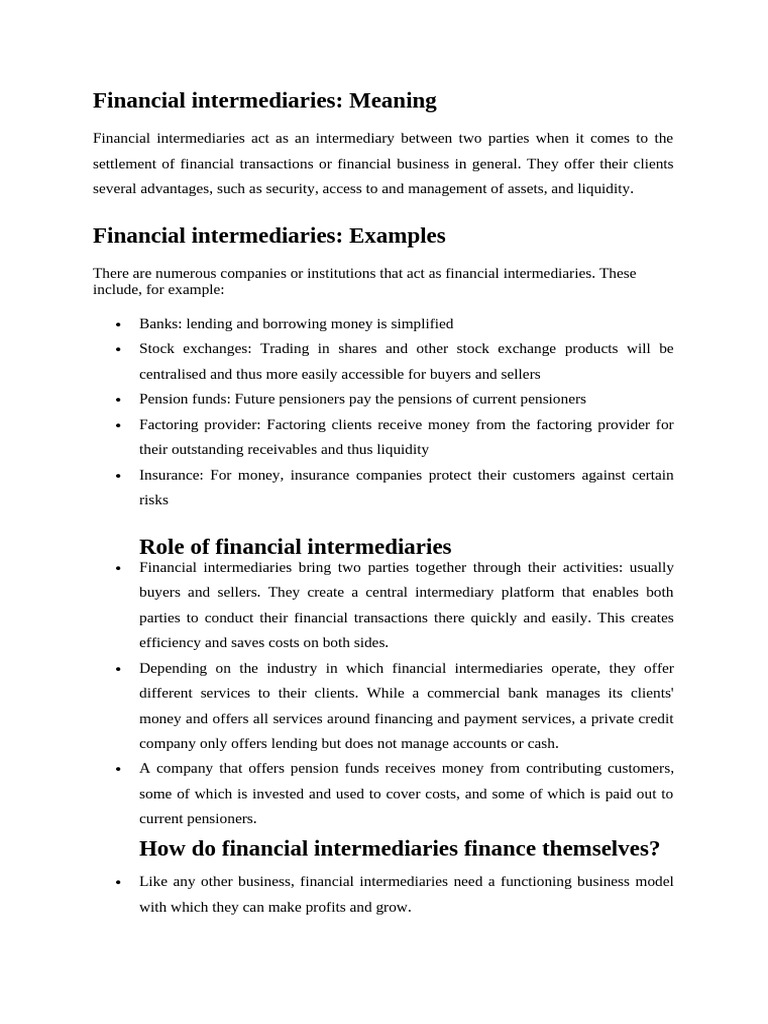 Understanding Financial Intermediaries | PDF | Factoring (Finance) | Banks