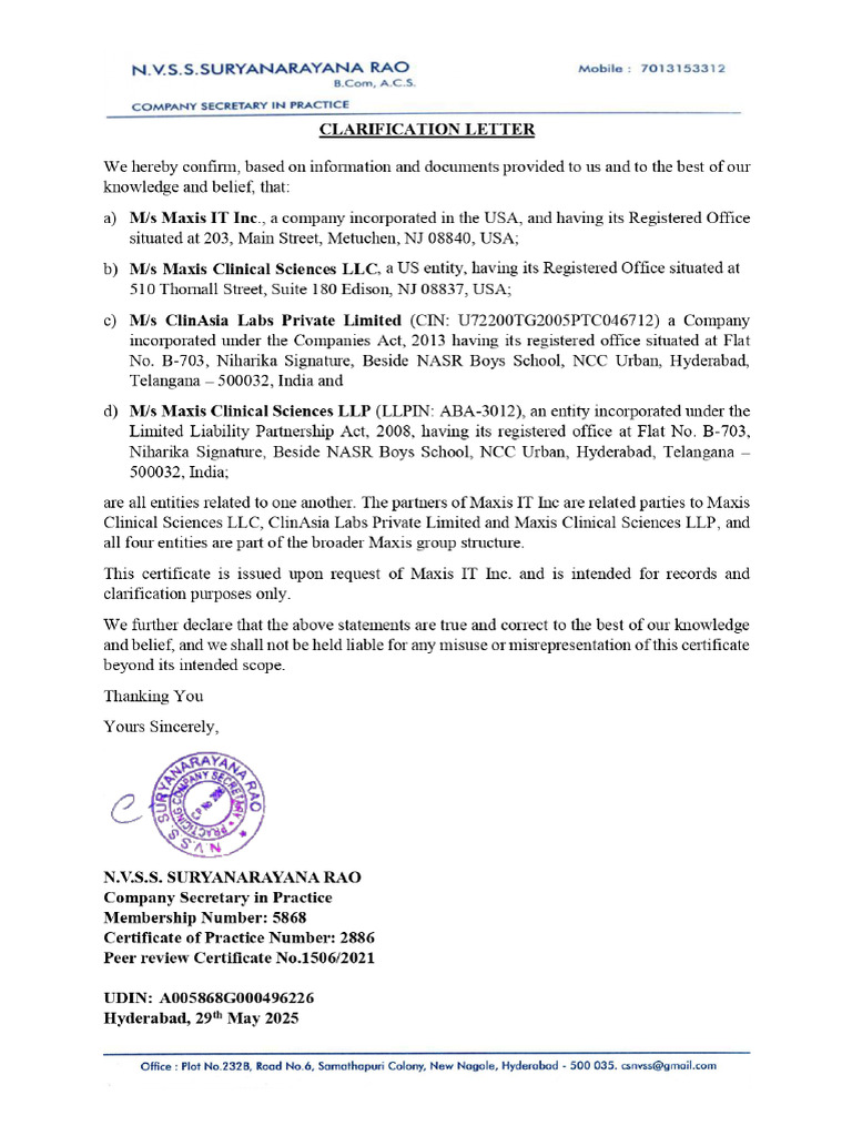 Clarification Letter on Company Relations | PDF