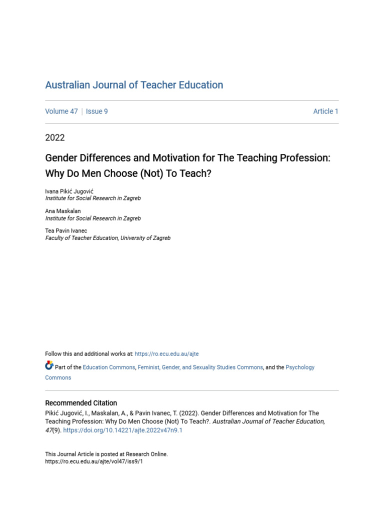 Gender and Motivation in Teaching Careers | PDF | Teachers | Motivation