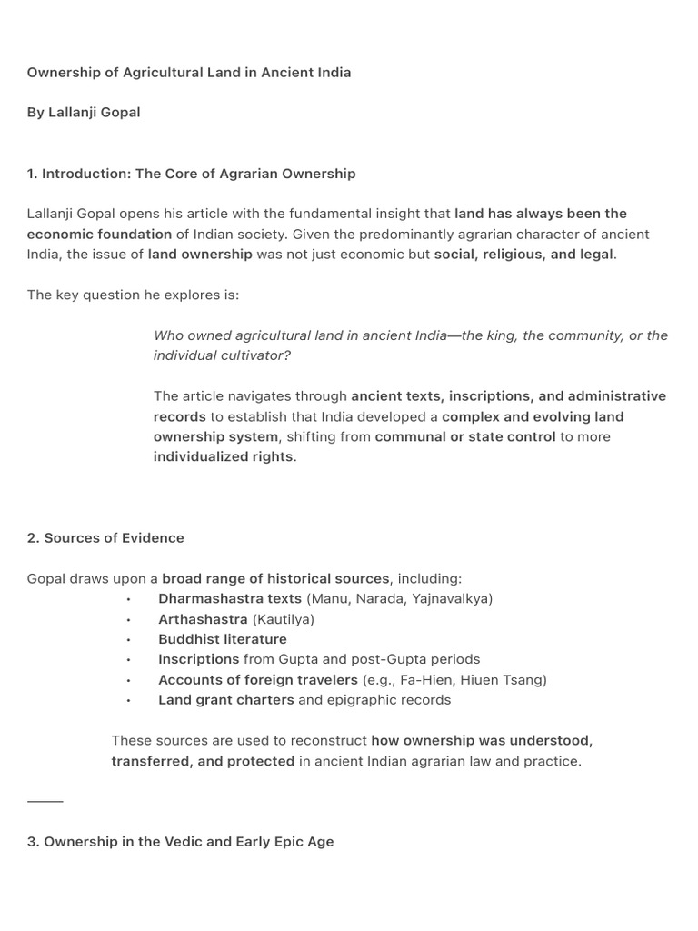 Ownership of Agricultural Land in Ancient India | PDF | Leasehold Estate