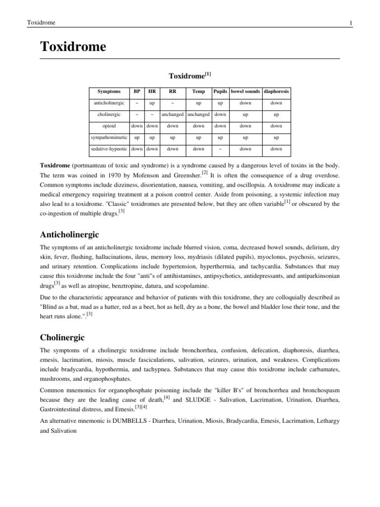 Toxidrome | PDF | Diseases And Disorders | Human Diseases And Disorders