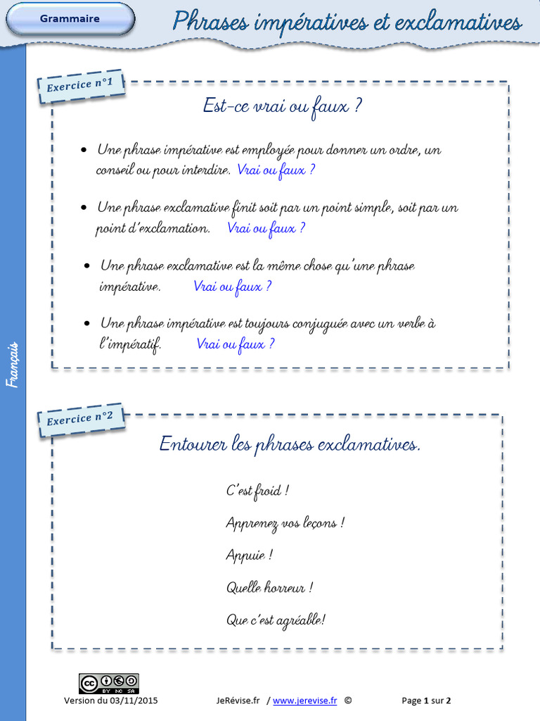 Exercice sur phrases impératives et exclamatives | PDF