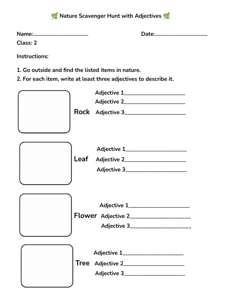 ? Nature Scavenger Hunt With Adjectives ? | PDF