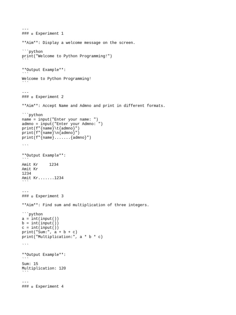 Python HalfYearly Experiments Summary | PDF | Area | Integer (Computer Science)