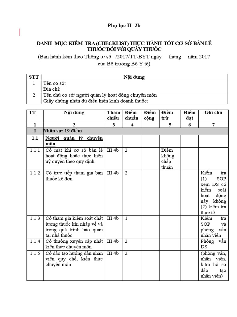 PL 2b Checklist Quay Thuoc | PDF