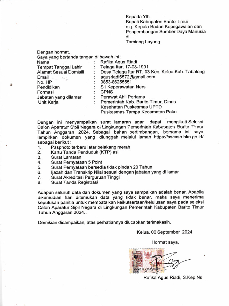 Surat Lamaran Agus 20240907 0001 | PDF