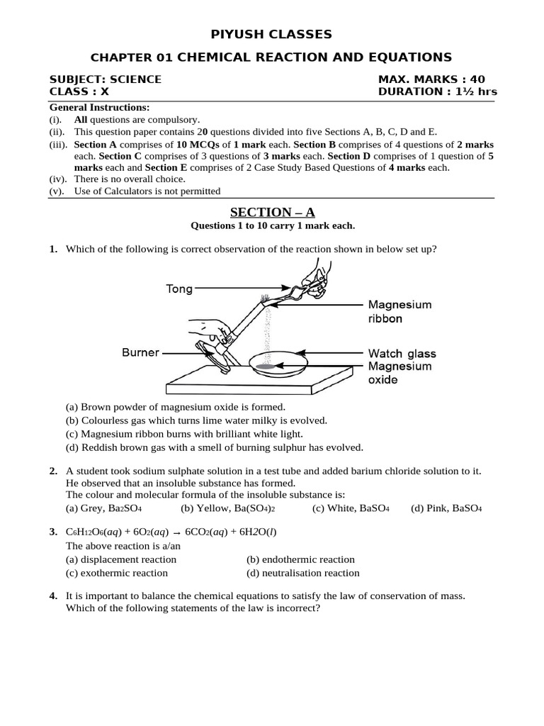 Class X Science: Chemical Reactions Exam | PDF | Rust | Chemical Reactions