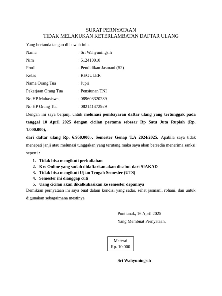 Surat Pernyataan s2 | PDF