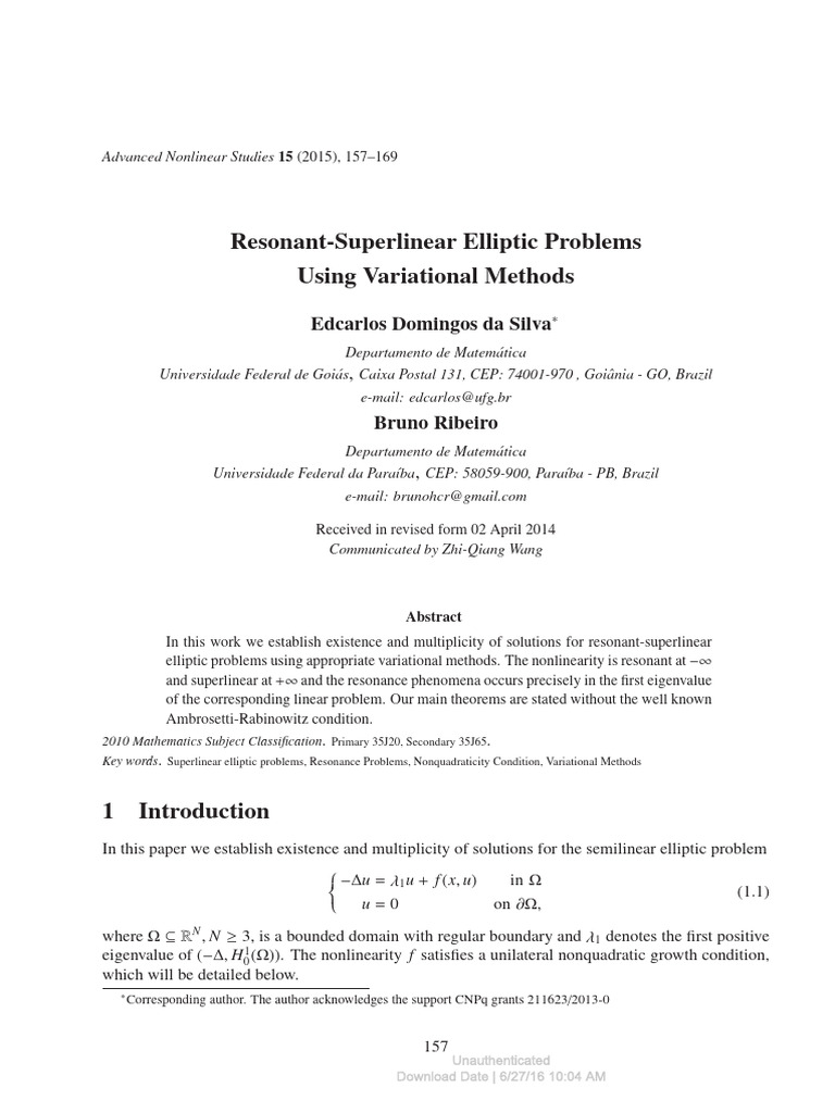 Resonant-Superlinear Elliptic Solutions | PDF | Theorem | Mathematical ...