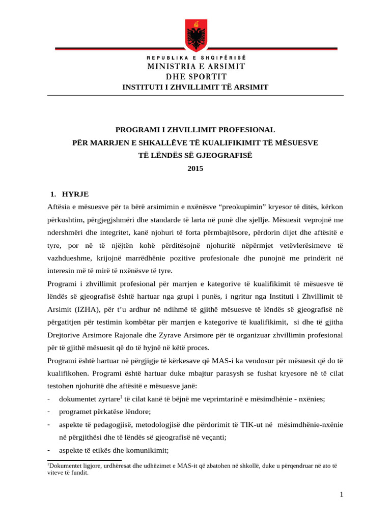 Gjeografi Programi Kualifikimi 2015 | PDF