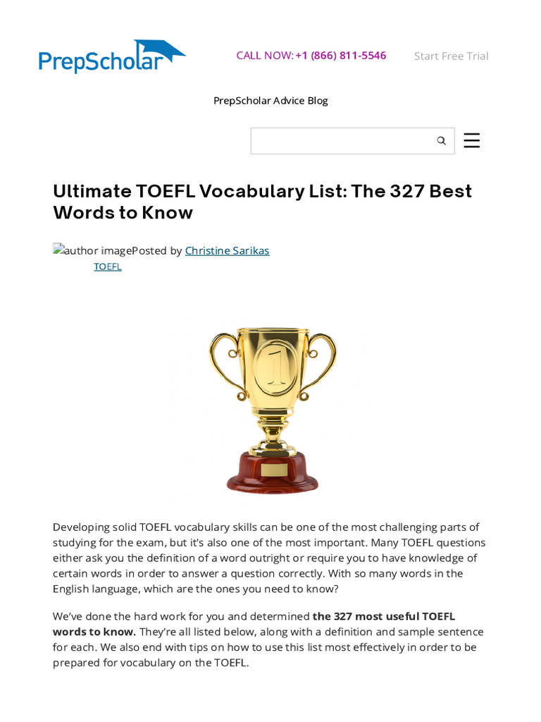 Ultimate TOEFL Vocabulary List - The 327 Most Important Words To Study ...
