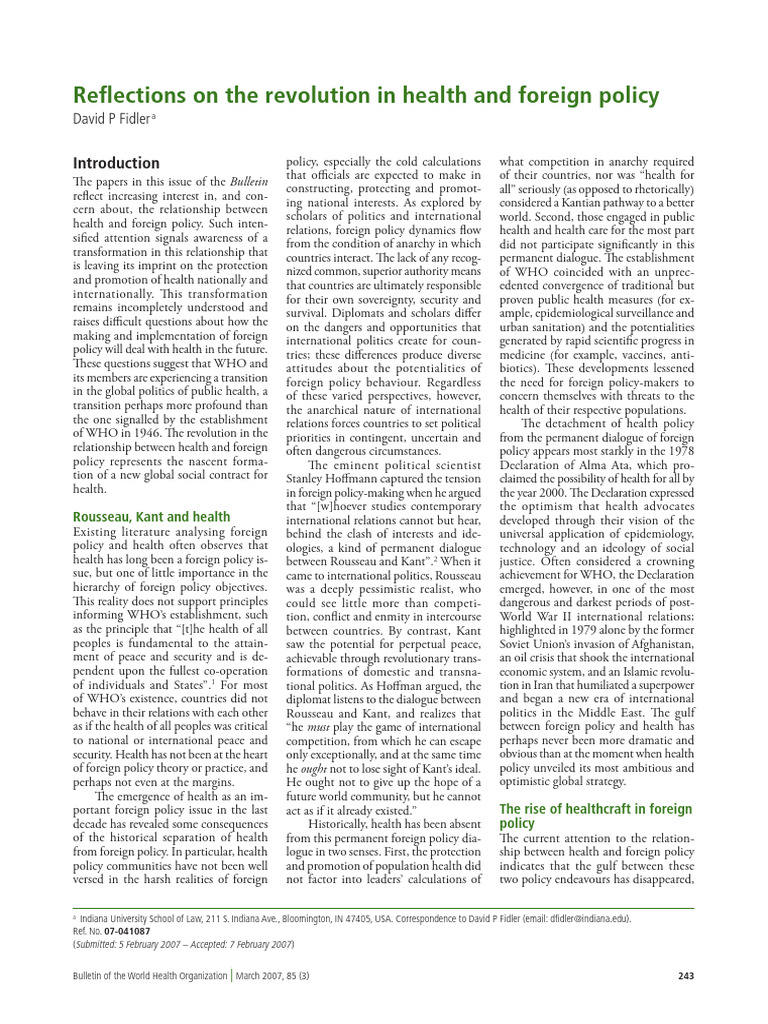 Reflections On The Revolution in Health and Foreign Policy | PDF ...