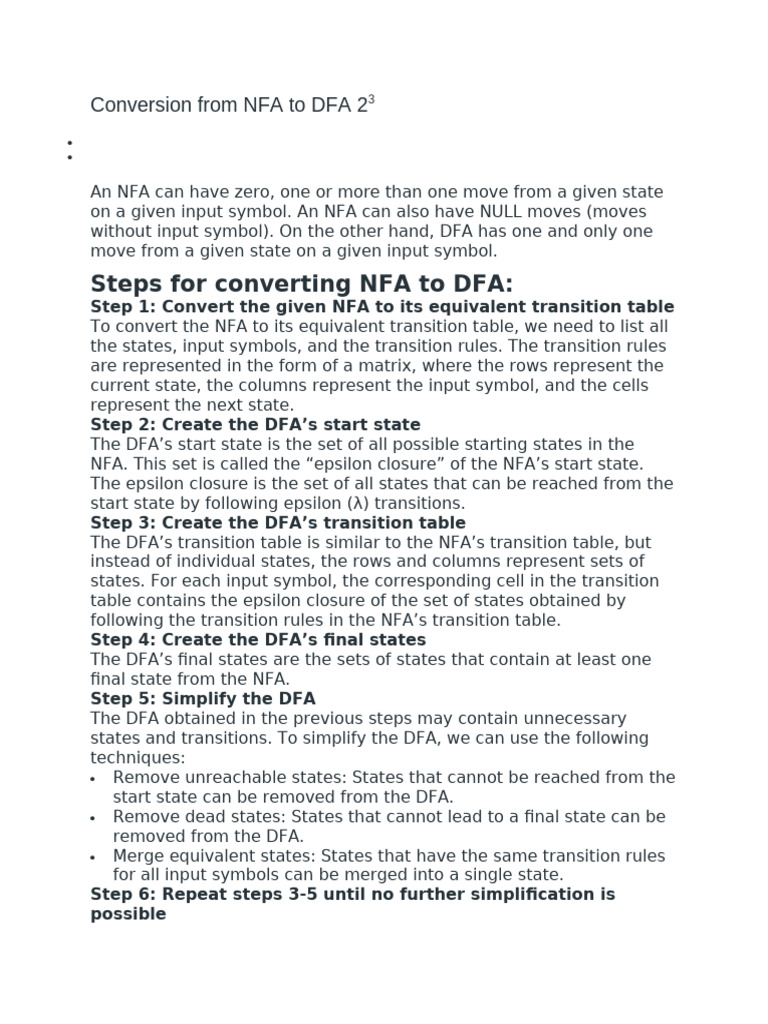 NFA to DFA Conversion Steps Explained | PDF | Algorithms | Applied ...