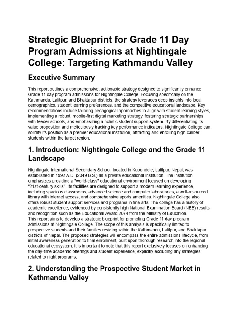 Grade 11 Admissions Strategy for Nightingale College | PDF | Learning ...
