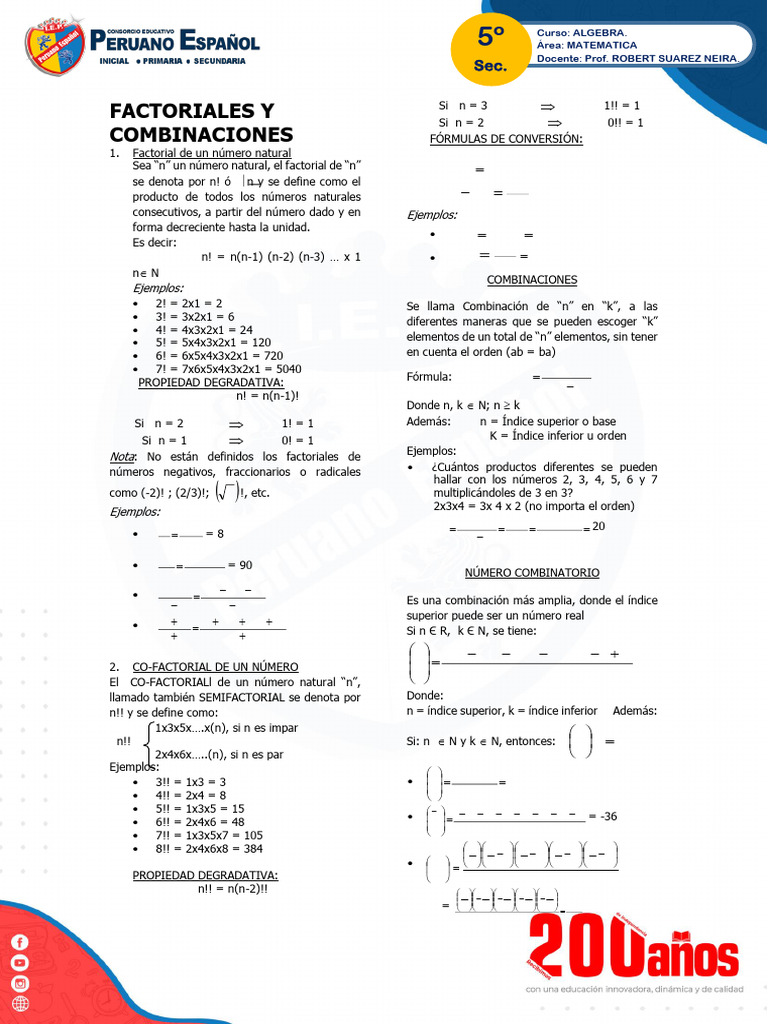 Factoriales y Combinaciones en Matemáticas | PDF | Conceptos ...
