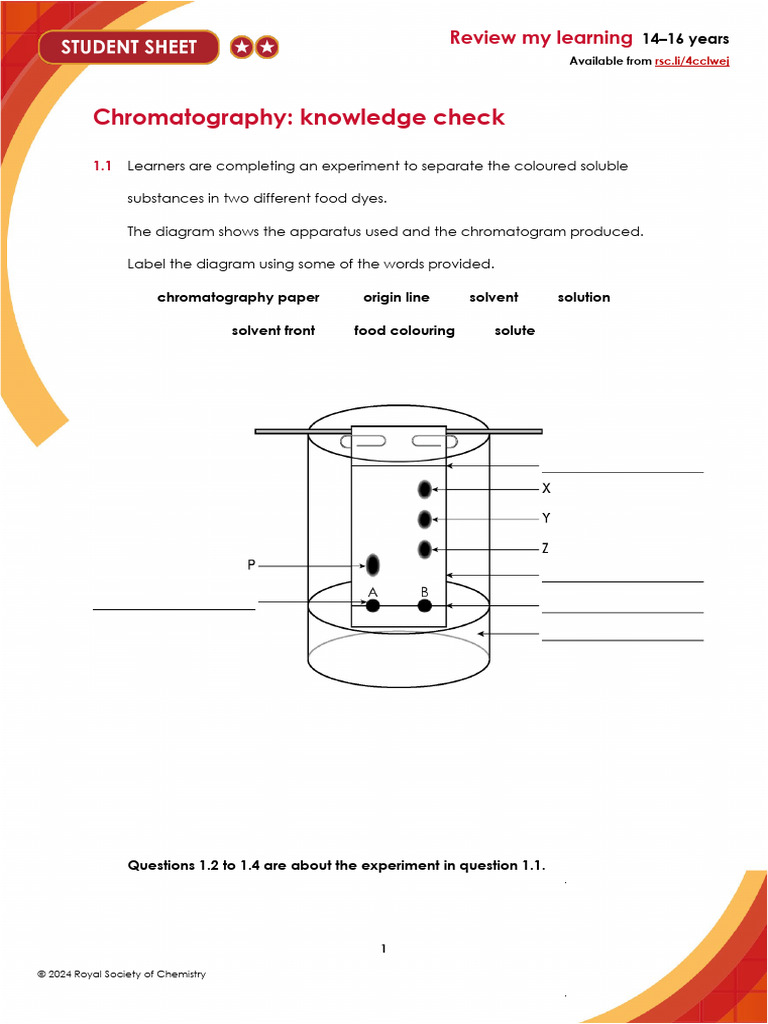 Chromatography Lab Worksheet for Teens | PDF | Chromatography ...