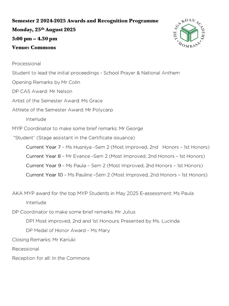 Awards and Recognition Programme 25th August 20251 | PDF
