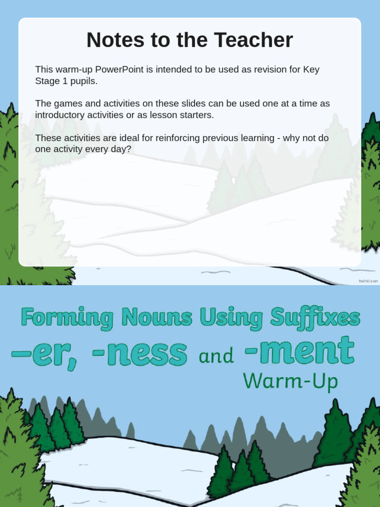 Year 2 Forming Nouns Using Suffixes - Er - Ness and - Ment Warm Up ...