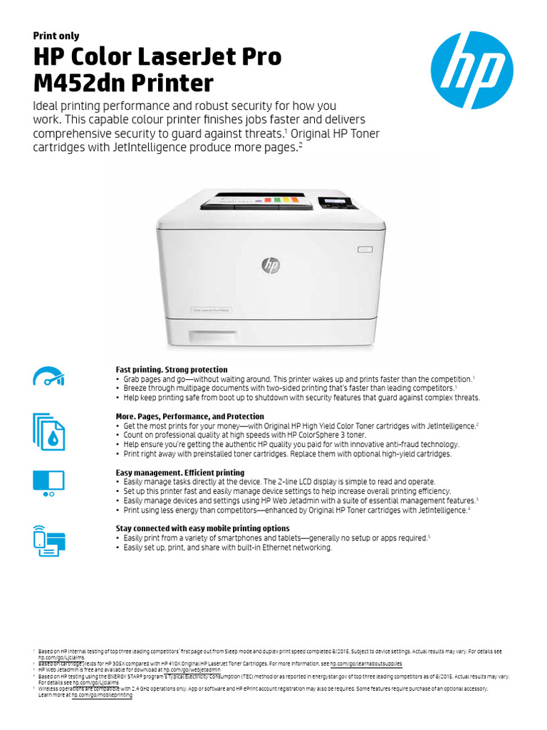 HP Color LaserJet Pro M452dn Overview | PDF | Printer (Computing ...
