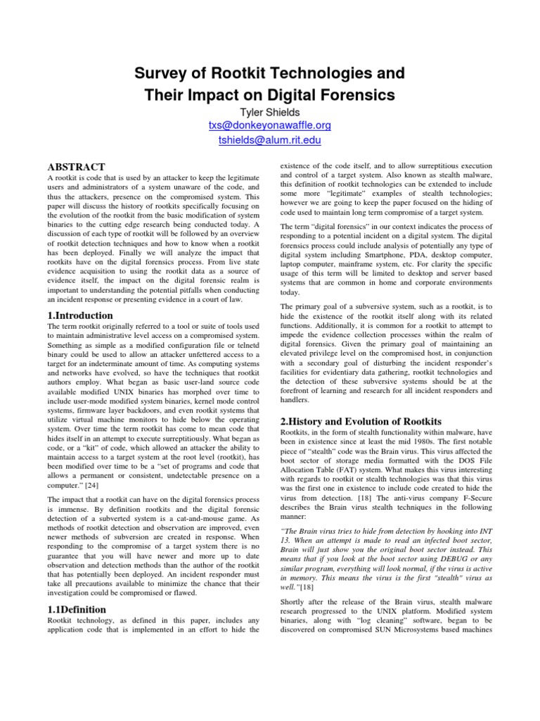 Rootkit Technologies in Digital Forensics | PDF | Kernel (Operating System) | Virtualization