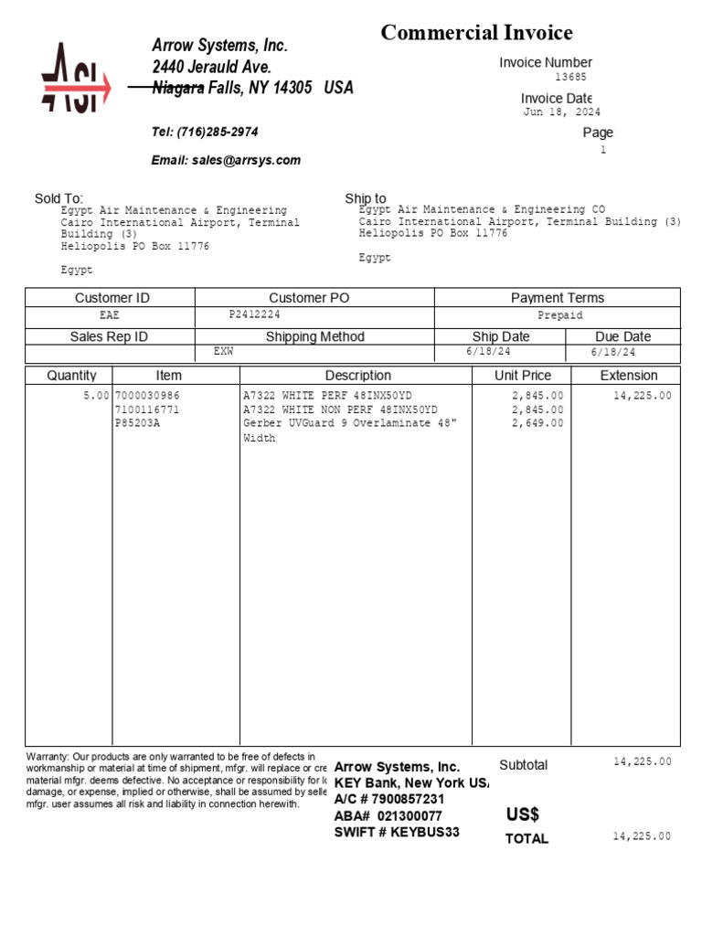 Commercial Invoice for Egypt Air Services | PDF | Invoice | Private Law